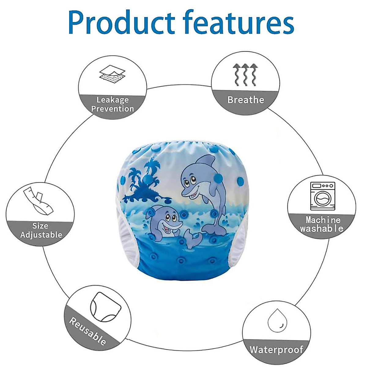 Swim Diaper, Reusable Swim Diaper Adjustable, Soft, Breathable, Waterproof, Boys & Girls Baby Swim Diaper Sizes N–5(6-33lbs)