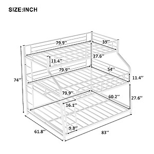 Triple Bunk Beds Twin XL/Full XL/Queen, Made of Heavy Duty Steel with Ladders and Full-Length Guardrails for Boys, Girls, Teens (White)