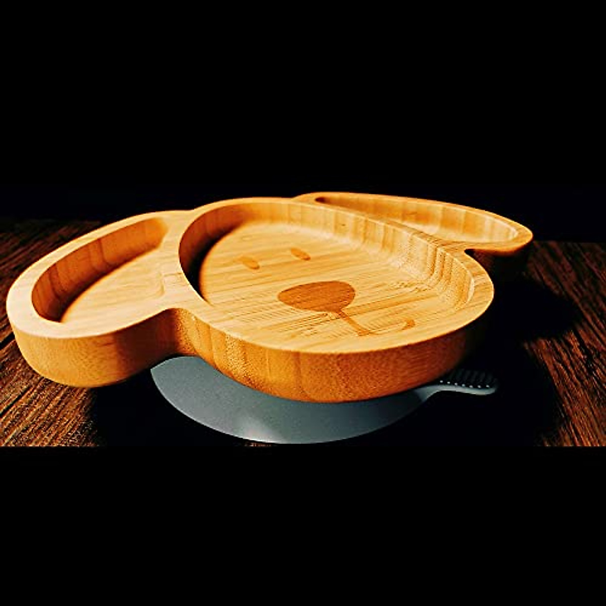 Xboo Toddler Plates, Bamboo Baby Suction Plates, Bamboo Suction Plates for Toddlers, Stay Put Feeding Plates, Wooden Divided Plate, Baby Dishes, Kids Plates, BPA Free | Max_Blue
