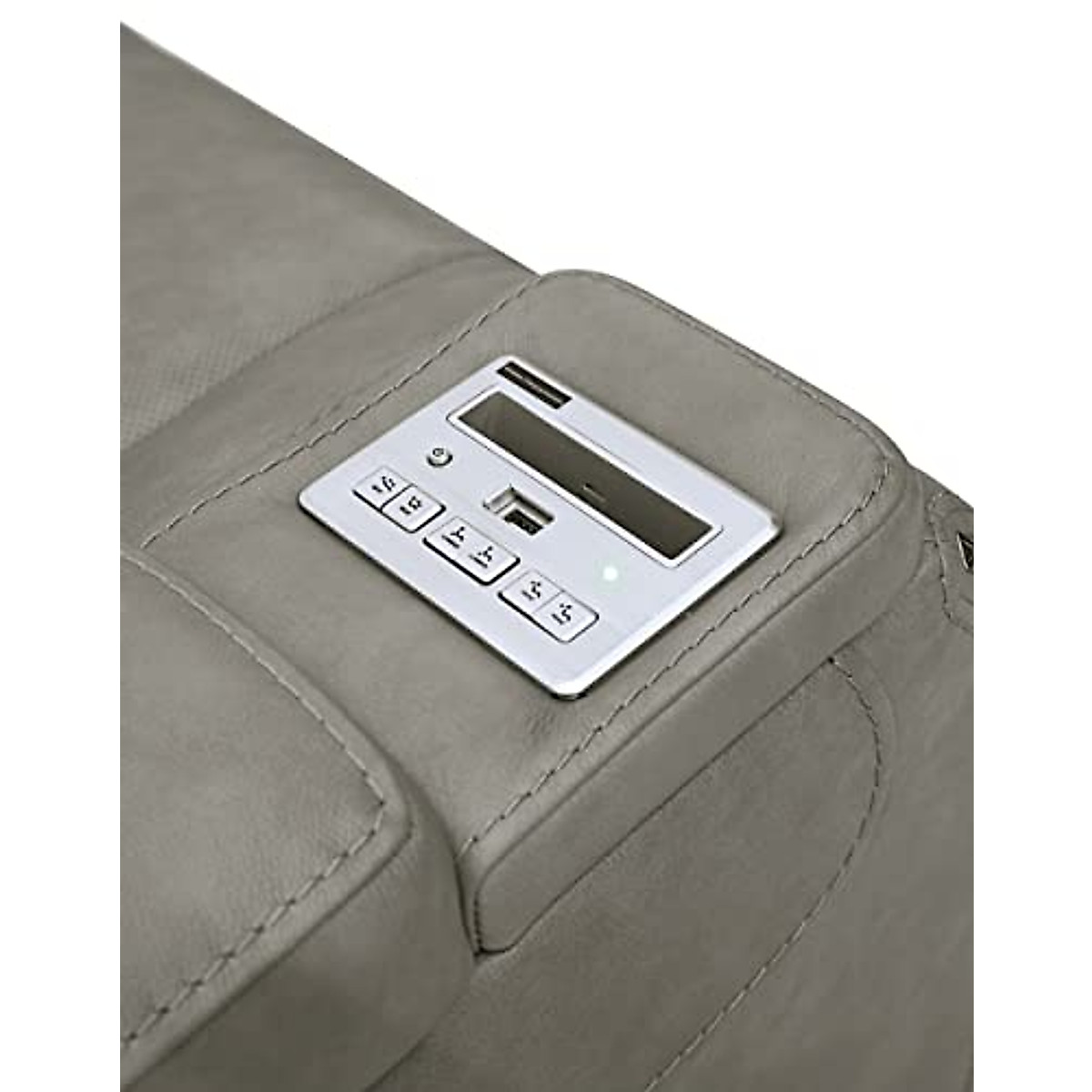 Signature Design by Ashley The Man-Den Leather Power Reclining Loveseat with Center Console, Adjustable Headrest & Wireless Charging, Gray