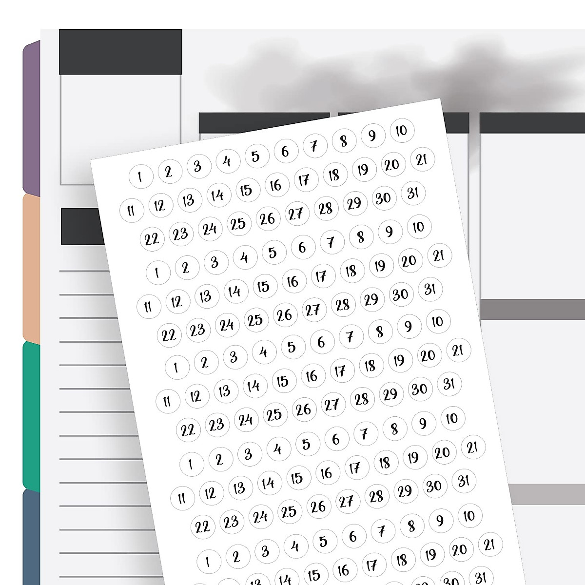 Clear Black Date Dots 24 Months, Small Number Stickers, Undated Decorative Planning Stickers, 744 Stickers, 0.30" diameter, Waterproof Removable