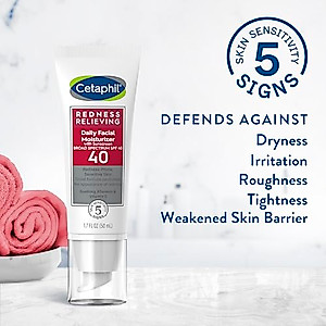 CETAPHIL Redness Relieving Daily Facial Moisturizer SPF 40, 1.7 fl oz, Broad spectrum Sunscreen, Neutral Tint, For Redness-Prone Skin