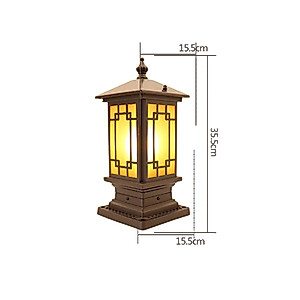 Mrdsre Retro Pillar Lamp Chinese Outdoor Waterproof Courtyard Patio Gate Post Light Creative Wall Home Landscape Garden Outdoor Villa Stigma Lamp Orange Frosted Glass Lampshade