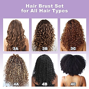 EZ Detangler Brush Set, MORGLES Detangling Hair Brush for Black Natural Hair Wide Tooth Comb with Rat Tail Comb 5PCS Alligator Clips for Men Women Kids(Purple)