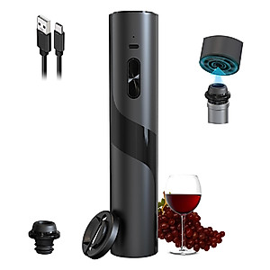 COKUNST Electric Wine Opener with Vacuum Pump, USB Rechargeable Corkscrews Wine Bottles Openers with Foil Cutter, Vacuum Stopper, Cordless Automatic Wine Opener Gift Kit for Wine Lovers Home Kitchen