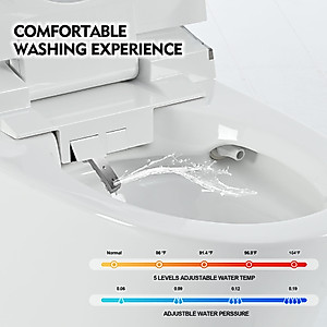 Smart Toilet with Bidet Built in, Tankless Toilet Bidet Combo with Foot Sensing, Elongated Heated Bidet Seat, Knob Control, LED Light