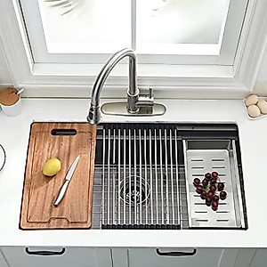 33 Inch Undermount Kitchen Sink double ledges Workstation Black -VOKIM 33 Inch Stainless Steel Undermount Kitchen Sink Workstation Utility Sink 16 Gauge Single Bowl Kithchen Sink