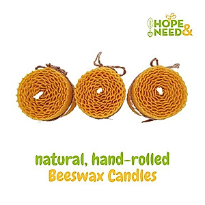 Hope&Need Beeswax Pillar Candles- 3 Pieces (2.8 inches x 2 inches) 0 Pure Bees Wax Candles for Home Decoration, Healthy and Natural Honeycomb, Hand-Rolled Beeswax Candle, No Chemicals, No Additives