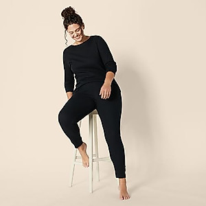 Amazon Essentials Women's Waffle Snug Fit Pajama Set, Black, Large