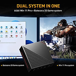 Kinhank Mini PC Game Box, Super Console X PC Chili Video Games Console Built in 120000+Games, AMD Ryzen 5 4500U, Win11Pro & Batocera 33 System in 1, 16G DDR4 RAM, 4K Three-Screen Display (1 Gamepad)
