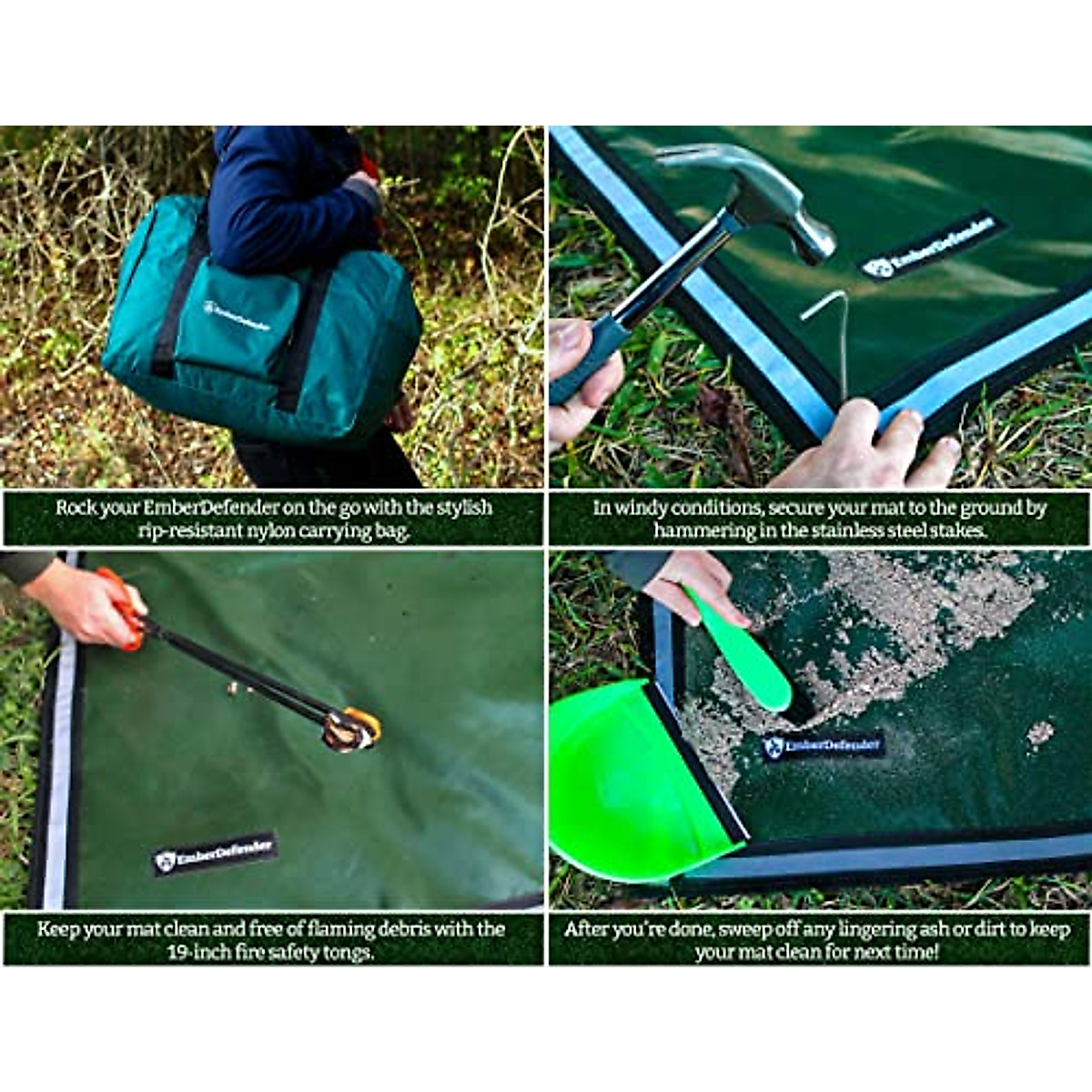 EmberDefender Fire Pit Mat, Portable Fireproof Under Grill Mat for Outdoor Heat Deflector Protection, Large Mat 48 x 48in, Includes Accessories, Perfect for Deck, Backyard, Bonfire, BBQ, Camping