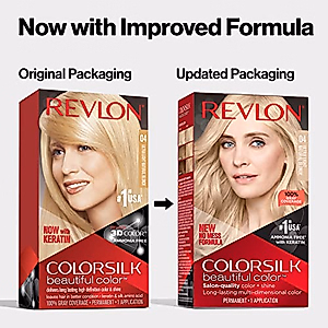 Revlon Colorsilk Beautiful Color Permanent Hair Color, Long-Lasting High-Definition Color, Shine & Silky Softness with 100% Gray Coverage, Ammonia Free, 081 Light Blonde, 1 Pack