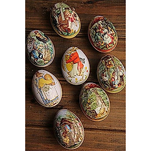 JANIUS Set of 8 Pieces Painted Eggshell Style tin Box for Easter