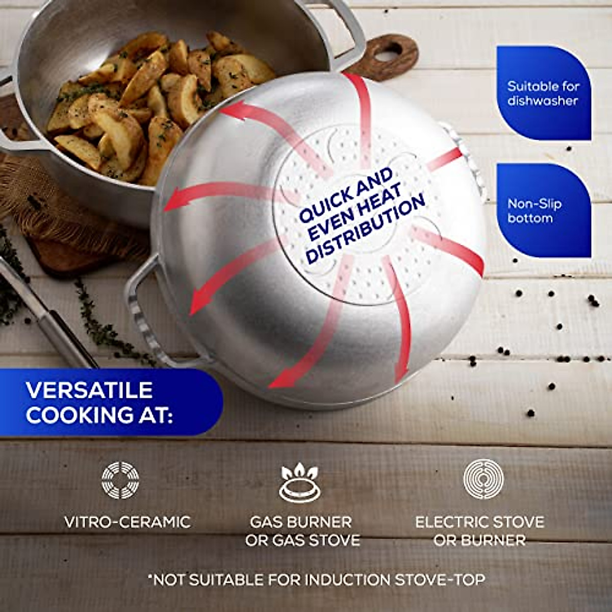 Universal Cast Aluminum Caldero Rice Cooker 25 Cups - 6.3 QT /6 L Even Heat Distribution Deep Fryer for Fast Cooking and Easy Cleaning, Ergonomic Handles Large Soup Pot, for French Fries, Stews