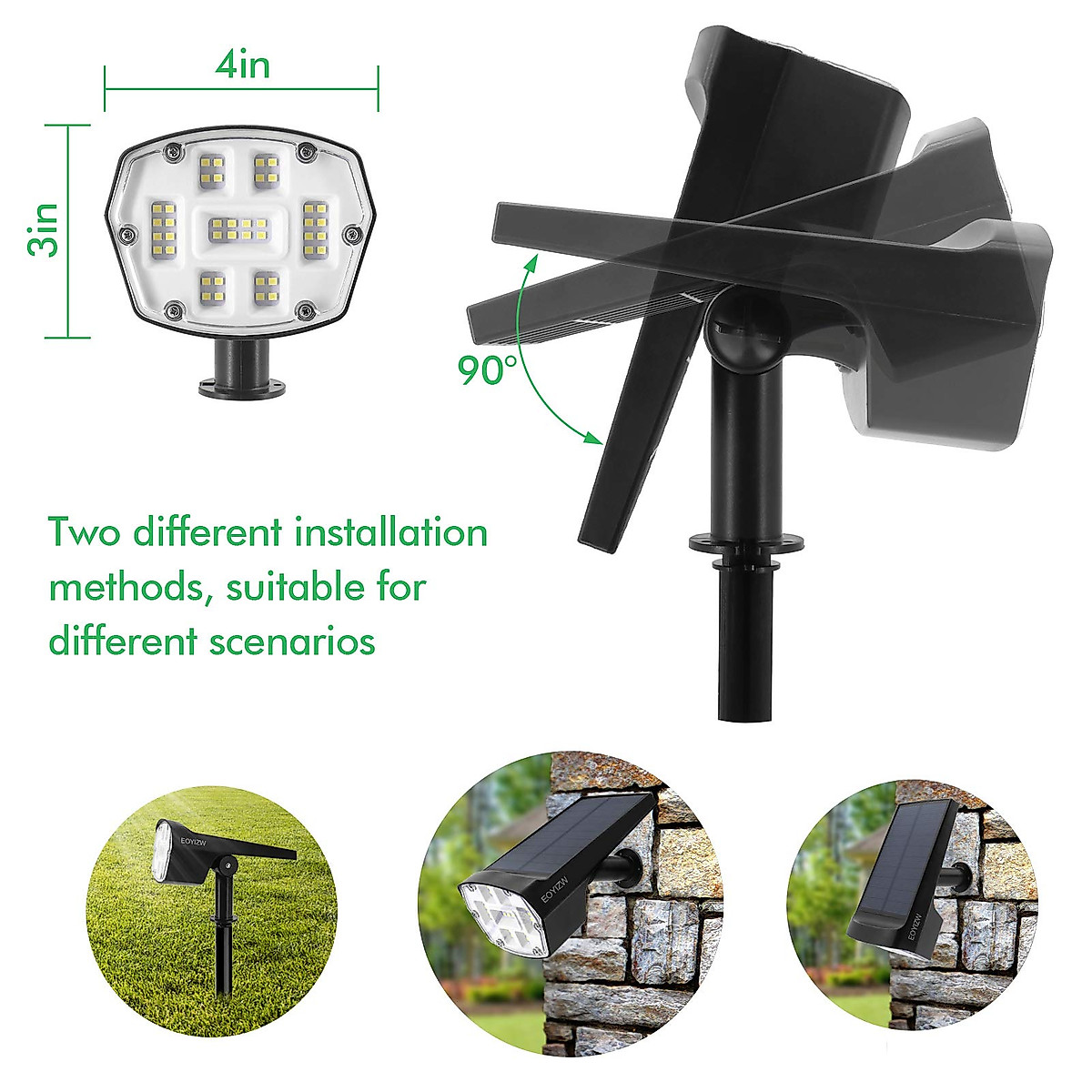 EOYIZW Solar Spot Lights Outdoor, 40 LEDs Solar Lights Outdoor, 2-in-1 IP65 Waterproof Solar Garden Lights Wall Lights for Yard Garden Pool Patio Driveway Porch Walkway 2 Pack