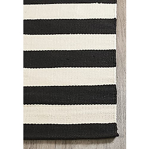 Fab Habitat Machine Washable Area Rug - Hand Woven, Stain Resistant, Pet Friendly - Premium Recycled Polyester Yarn - Stripes - Bedroom, Living/Dining Room - Nantucket - Black and White - 5 x 8 ft