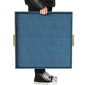 HofferRuffer Extra Large Square Serving Tray, Elegant Faux Leather Ottoman Tray with Gold Hardware Handles, Serve Tea, Coffee or Breakfast in Bed, 24 x 24 inches (Navy Blue Shagreen)