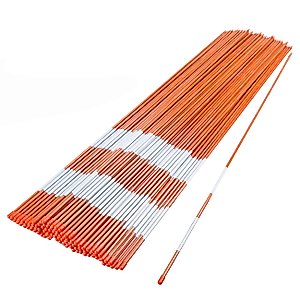 Sunnyglade 100PCS 48 Inch Driveway Marker Set 1/4 Inch Dia Fiberglass Reflective Snow Stakes with Steel Drill Bit & Protection Gloves for Parking Lots, Walkways(100, 1/4 Inch)