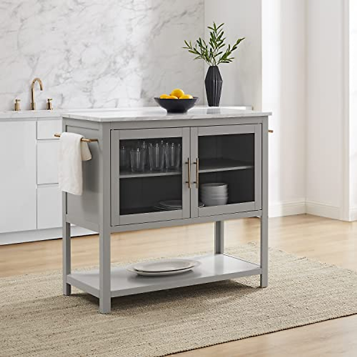 Crosley Furniture Katrina Kitchen Island with Faux Marble Top, Gray