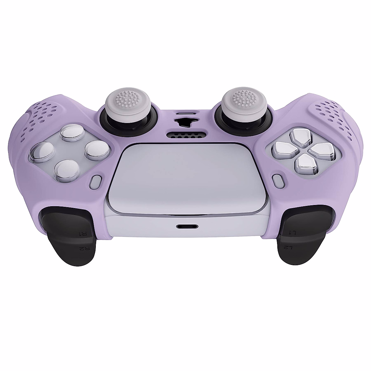 PlayVital Guardian Edition Mauve Purple Ergonomic Soft Anti-Slip Controller Silicone Case Cover for ps5, Rubber Protector Skins with White Joystick Caps for ps5 Controller