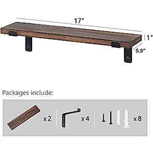 Mkono Floating Shelves Wall Mounted Rustic Wood Wall Shelf Modern Storage Shelving with L Brackets for Home Decor Bathroom Bedroom Living Room Kitchen Office Set of 2, Brown, 17"
