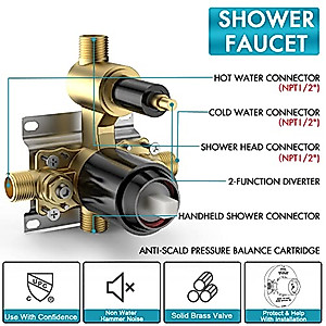 Matte Black Shower System, STARBATH Shower Faucets Sets Complete with 6-Mode Rain Shower Head and 9-Mode Handheld Spray Wall Mounted Dual Shower Head System, Shower Valve Include