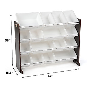 Humble Crew Extra-Large Toy Organizer, 16 Storage Bins, Espresso/White & Grey/White Kids Book Rack, Bookshelf, 4 Tiers