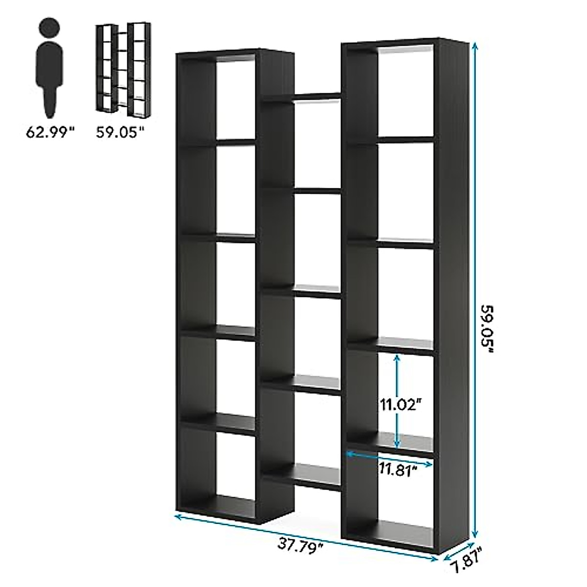 LITTLE TREE 14 Cube Bookshelf Bookcase for Small Space,Black