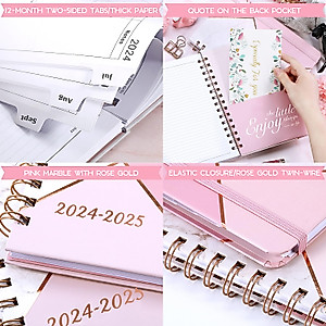 2024-2025 Planner - July 2024 - June 2025, Planner 2024-2025, 6.3" x 8.4", 2024-2025 Weekly and Monthly Planner with Marked Tabs - Pink Marble