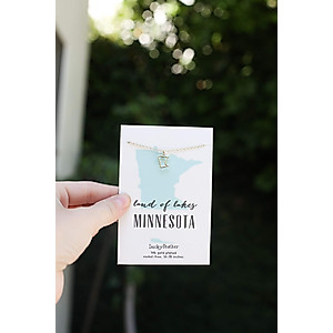 Lucky Feather Minnesota Shaped State Necklace, 14K Gold-Dipped Pendant on Adjustable 16”-18” Chain