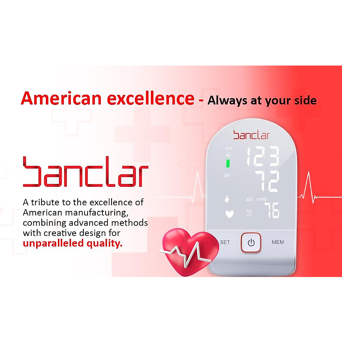 Upper Arm Blood Pressure Monitor - BANCLAR - Digital BP Machine with Adjustable Automatic Inflating BP Cuff - Blood Pressure Monitor for Home Use - sphygmomanometer - Blood Pressure - BPM