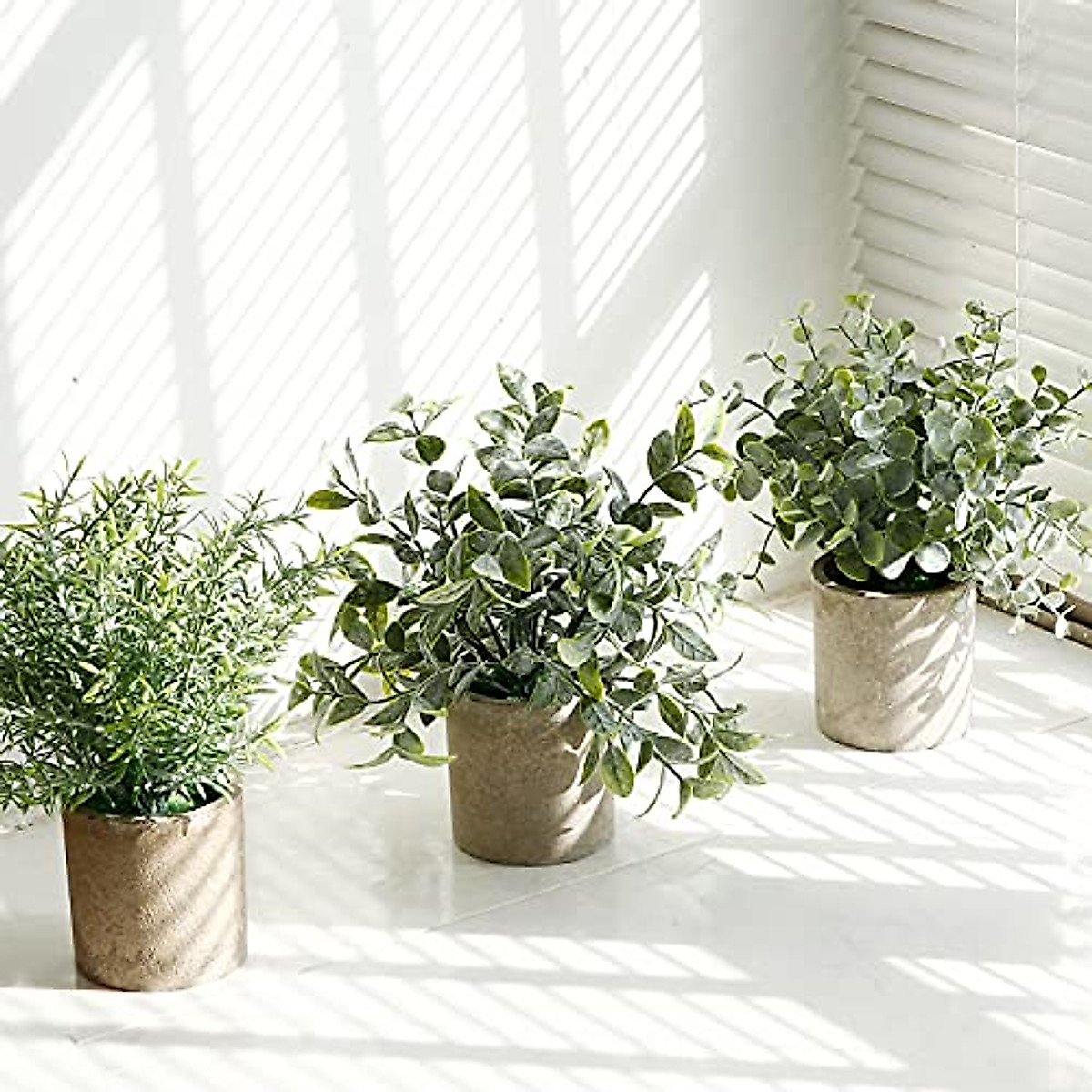 Gleenwave Artificial Plants 3 Potted Mini Fake Plants Artificial Eucalyptus Decorative Plants for Home Decor Indoor Room Table Office
