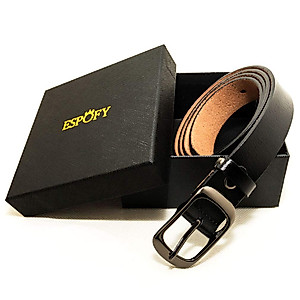 ESPOFY Women's Belt Genuine Leather Belt with Single Prong Alloy Buckle Black 43inch (110cm)