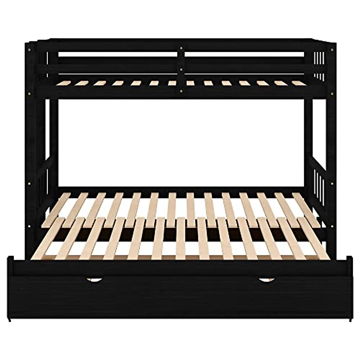 Extendable Bunk Bed with Trundle, Twin Over Double Twin Bunk Bed Frame, Upgraded Version Wooden Bunk Bed with Trundle, Pull-Out Bunk Bed Frame Can Be Extendable, No Spring Box Needed, Espresso