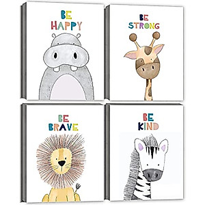 Quzenu Nursery Wall Decor Safari Animal Pictures Kids Inspirational Wall Art for Baby Room Decor Cute Animals Canvas Prints Jungle Room Decor