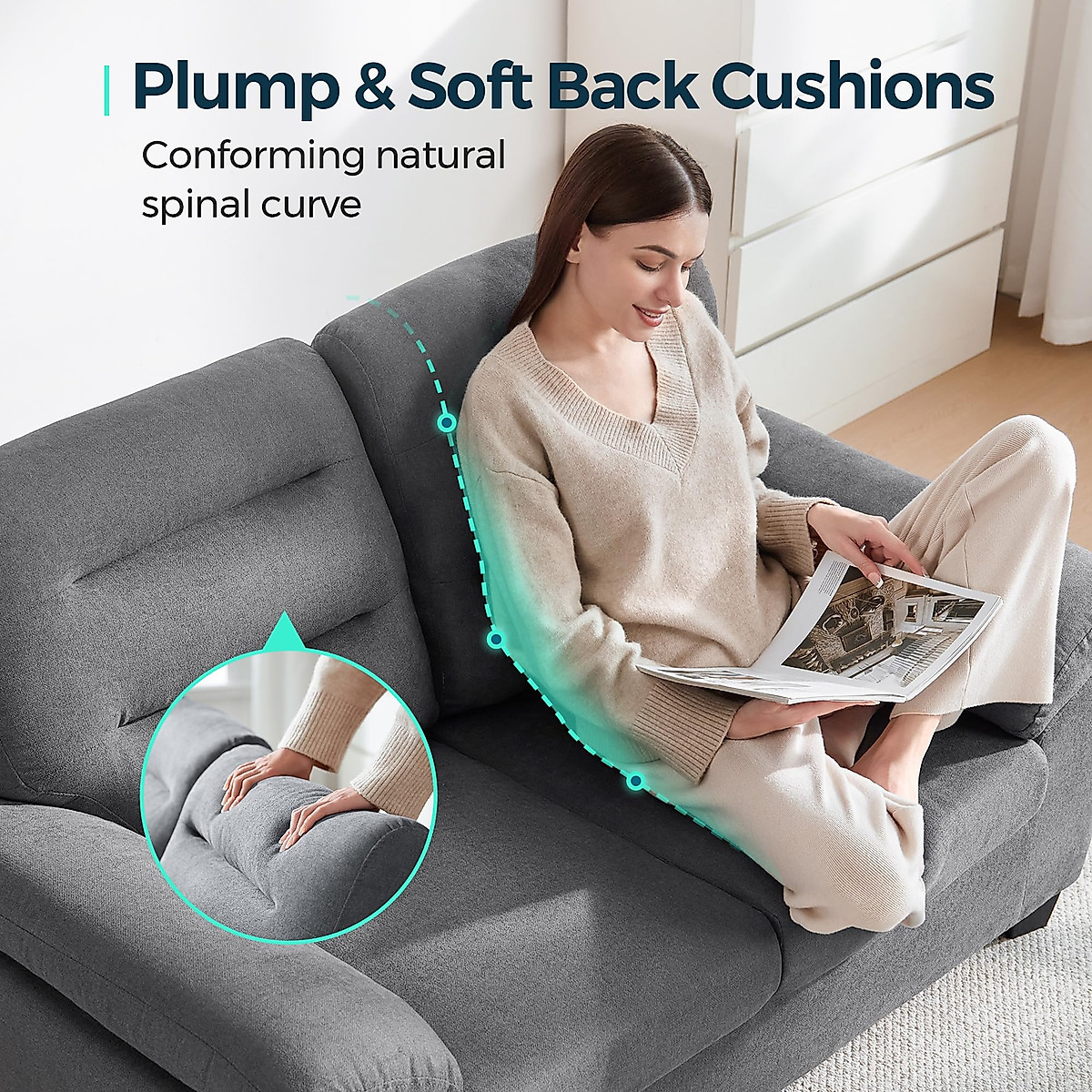 LINSY HOME 58" W Loveseat Sofa, Cloud-Like 2 Seat Couch Modern Comfy Sofa for Bedroom and Living Room, Small Sofa for Small Spaces, Bluish Grey