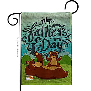 Beary Happy Father's Day Garden Flag - Family Dad Daddy Papa Grandpa Best Parent Sibling Relatives Grandparent - House Decoration Banner Small Yard Gift Double-Sided Made in USA 13 X 18.5