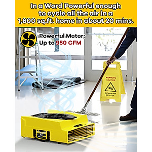 AlorAir 4 Pack Zeus 900 Air Mover Commercial Blower for Carpets, Walls, Plumbing Use, Variable Speed Floor Blower Fan, 950 CFM with 1.8 Amps, Circuit Breaker Protection, on-Board Duplex GFCI, Yellow
