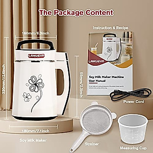 LANUEVA Soy Milk Maker Machine 1.3L/44OZ, 8 In 1 Nut Milk Maker for Dry Wet Soybean, Almond Milk, Vegan Nut Milk, Oat Milk, Smoothies, Porridge, Paste, Juice, Self-Cleaning, Include Recipe, 110V