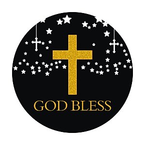 Fedyufook Black and Gold Cross Stickers God Bless Sticker Labels for Religious Baptism, Confirmation, Christening, First Communion - 2 Inches - 50 Count