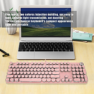 Pink Gaming Keyboard, Round Keycaps Mechanical Keyboard, Retro Punk Typewriter Keyboard, Pink and White Backlight, USB Wired, for Computer(Pink Punk)