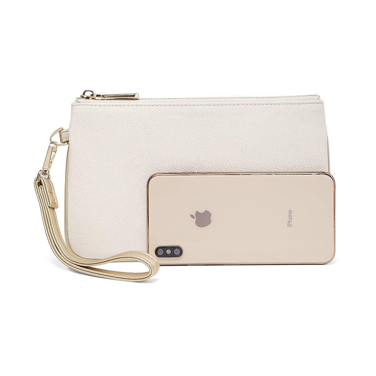 Daisy Rose Zip Wristlet Phone Clutch-RFID Blocking protection Wallet - Cream