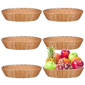 Mumufy 6 Pcs 12.6 x 9.5 x 3.2 Inches Plastic Bread Baskets for Serving Empty Oval Basket Bin Fruit Food Woven Baskets for Harvest Season Gifts Storage Kitchen Display Restaurant Tabletop