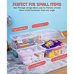 GAMENOTE Plastic Storage Bins with Lids - 5 Qt, 6 Pack Clear Small Stackable Cubby Storage Organizer Containers for Organizing (11.7 × 7.1 × 5.1 inches)