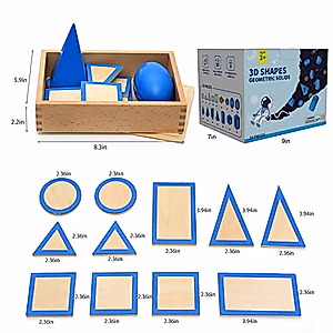 ZZKOKO Large 3D Shapes Geometric Solids Wooden Montessori Toys Math Games Toys Blocks - Math Manipulatives Geometry Set Geo Blocks for Kids Preschool Learning Toys| Elementary Homeschool Supplies