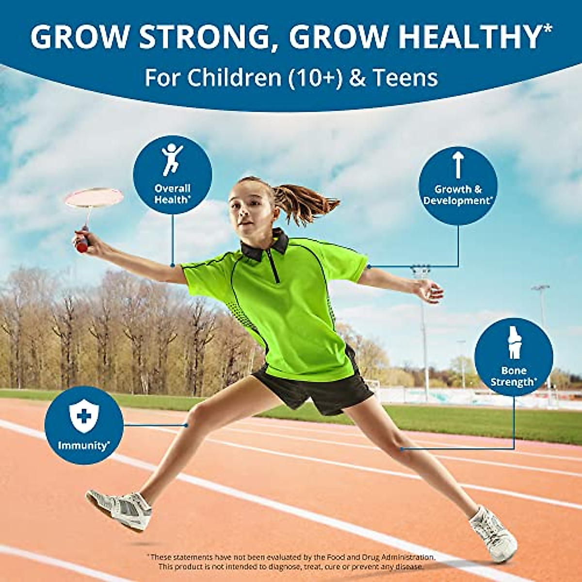 Grow Power Height Growth - Powerful Height Growth Formula for Children (10+) & Teens - Supports Healthy Height Growth, Overall Health with Calcium, Vitamin D3, Phosphorus, Magnesium & More - 60 Caps