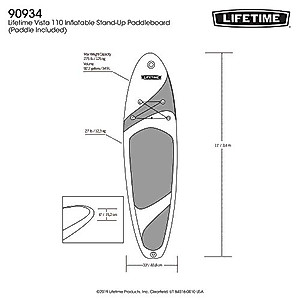 Lifetime Vista Inflatable Stand Up Paddle Board, 11' Long x 32" Wide x 6" Thick, Durable and Lightweight SUP, Stable Wide Stance Deck, Includes Backpack, Paddle, Pump, Removable Fin and Repair Kit