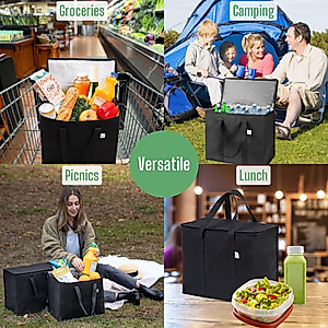 VENO 2 Pack Insulated Reusable Grocery Bag, Food Delivery Bag, Durable, Heavy Duty, Large Size, Stands Upright, Collapsible, Sturdy Zipper, Reusable and Sustainable (BLACK, 2)