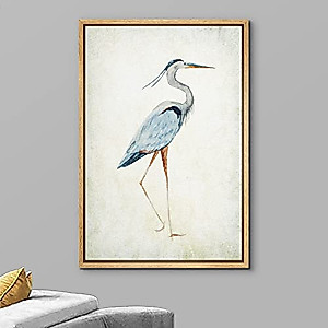 wall26 - Framed Canvas Wall Art - Heron Bird - Wild Animal - Gallery Wrap Modern Home Art | Ready to Hang - 24"x36" Natural