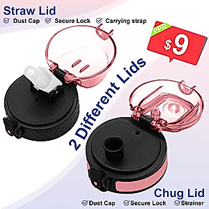 AIDEAMART 24 OZ Motivational Kids Water Bottle With Time Marker,Straw Lid&Chug Lid, Leak Proof, Tritan BPA Free Sports Water Pink-Blue(2 Lid)